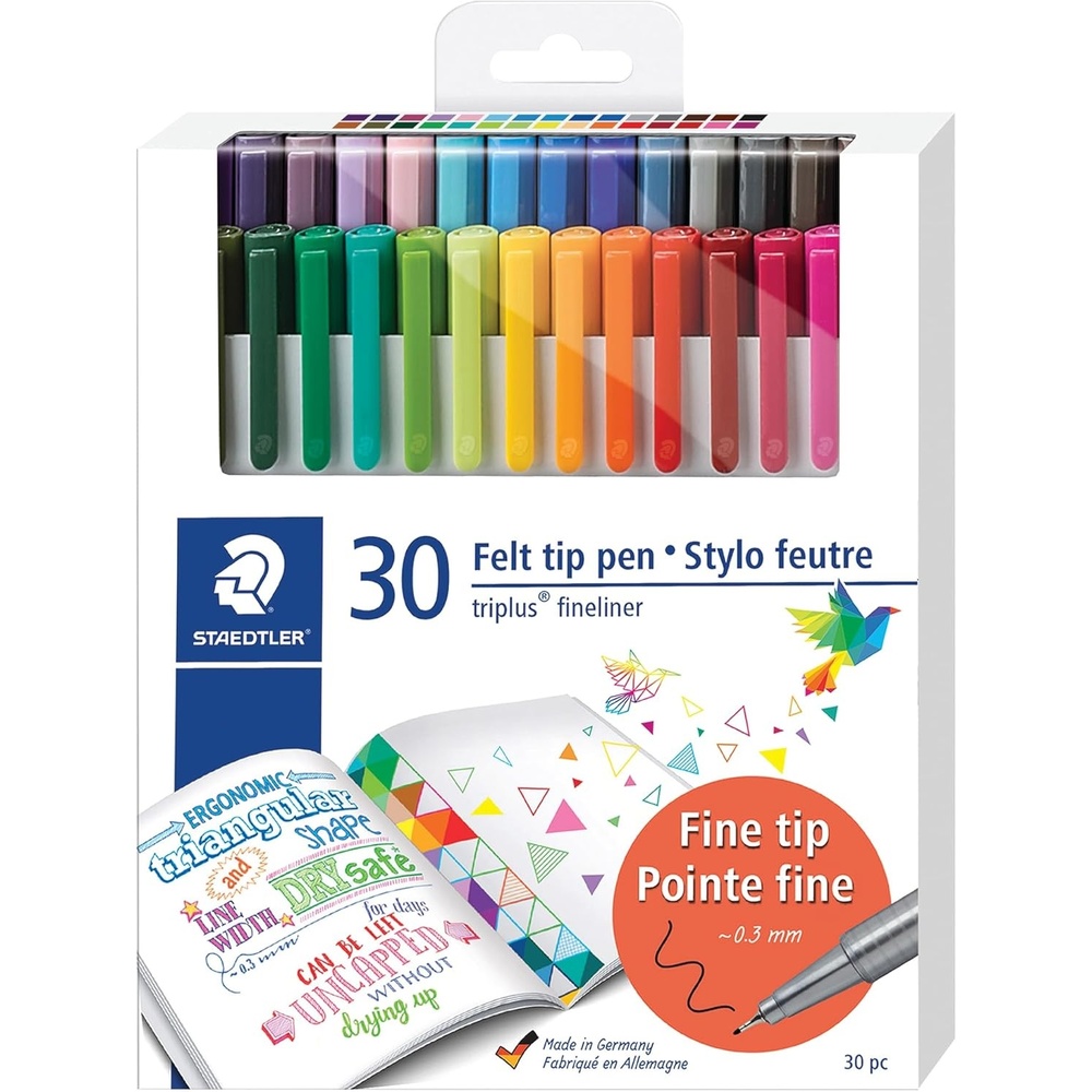 STAEDTLER Fineliner triplus Writing Pens – 30 Count Fiber Tip Pens ...